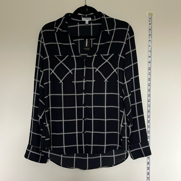 Express | Tops | Nwt Express Black Grey White Checkers Grid Flowy Long ...